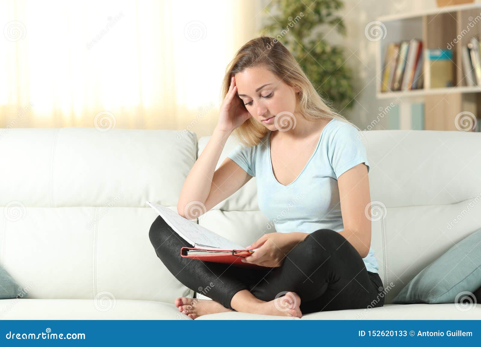 Studious Student Studying Reading Notes on a Couch Stock Image - Image ...