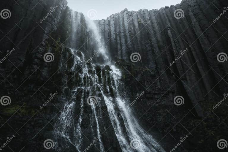 Studlafoss Waterfall with Basalt Columns in Iceland Stock Image - Image ...