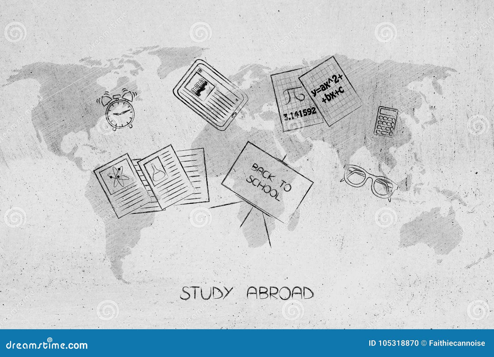 Study Abroad Mixed School Items Over World Map Overlay Stock ...
