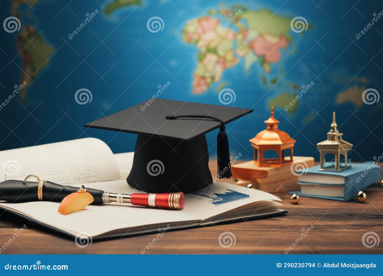 Study Abroad Concept with a World Map and Graduation Cap Stock ...