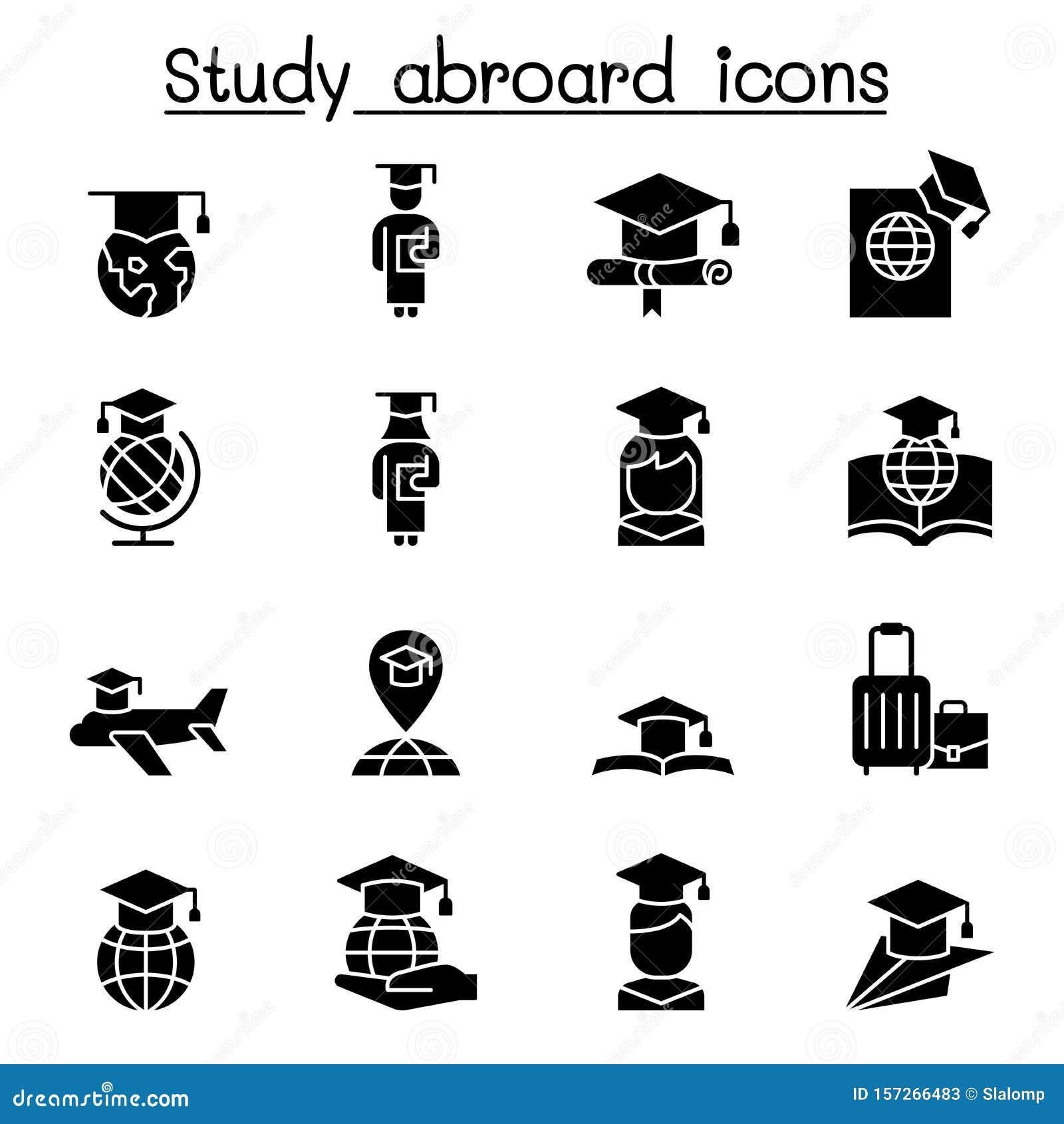 Study Abroad Icon Set In Thin Line Style Royalty-Free Cartoon ...