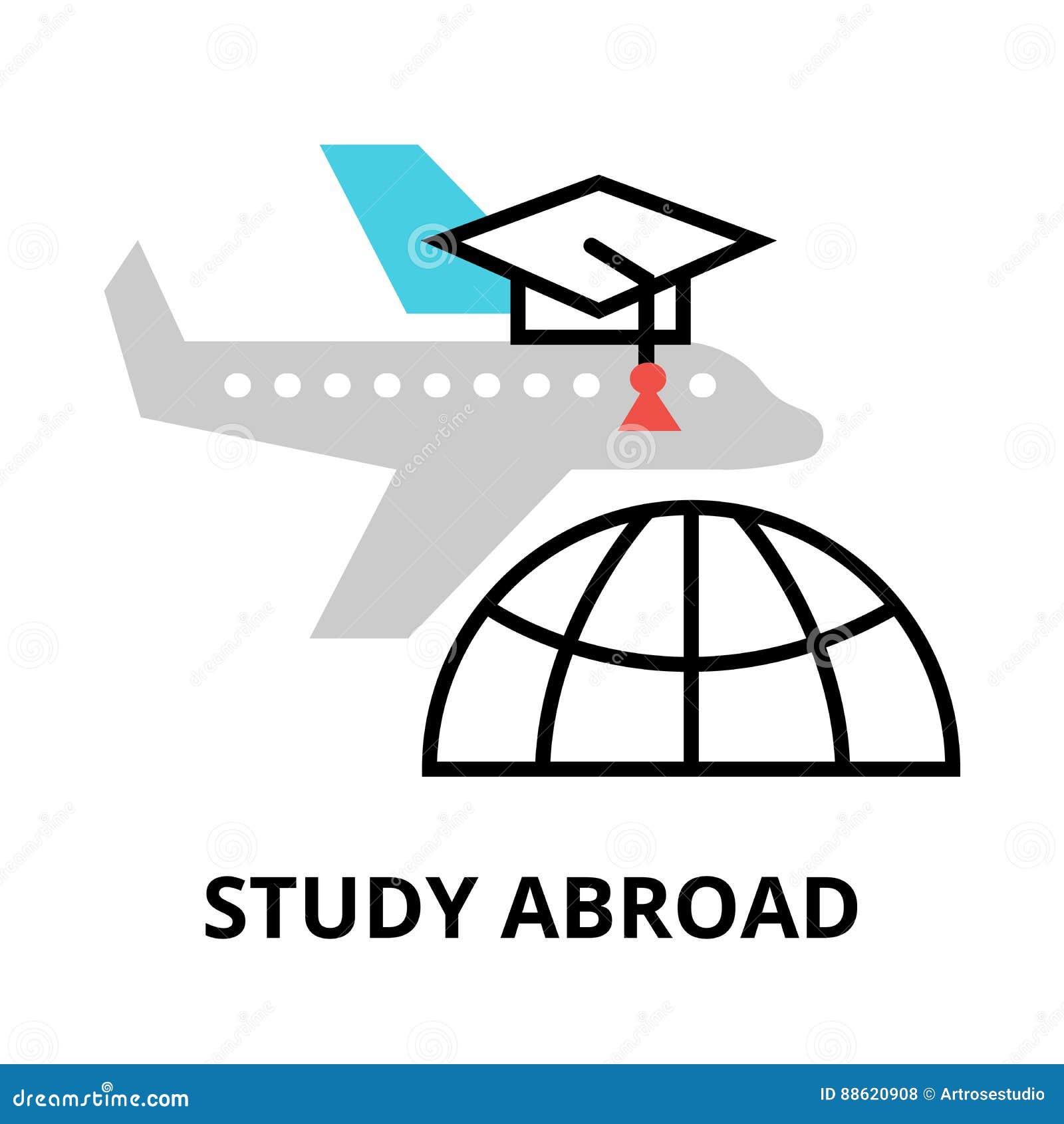 Study Abroad Icon, Flat Thin Line Vector Illustration Stock Vector ...