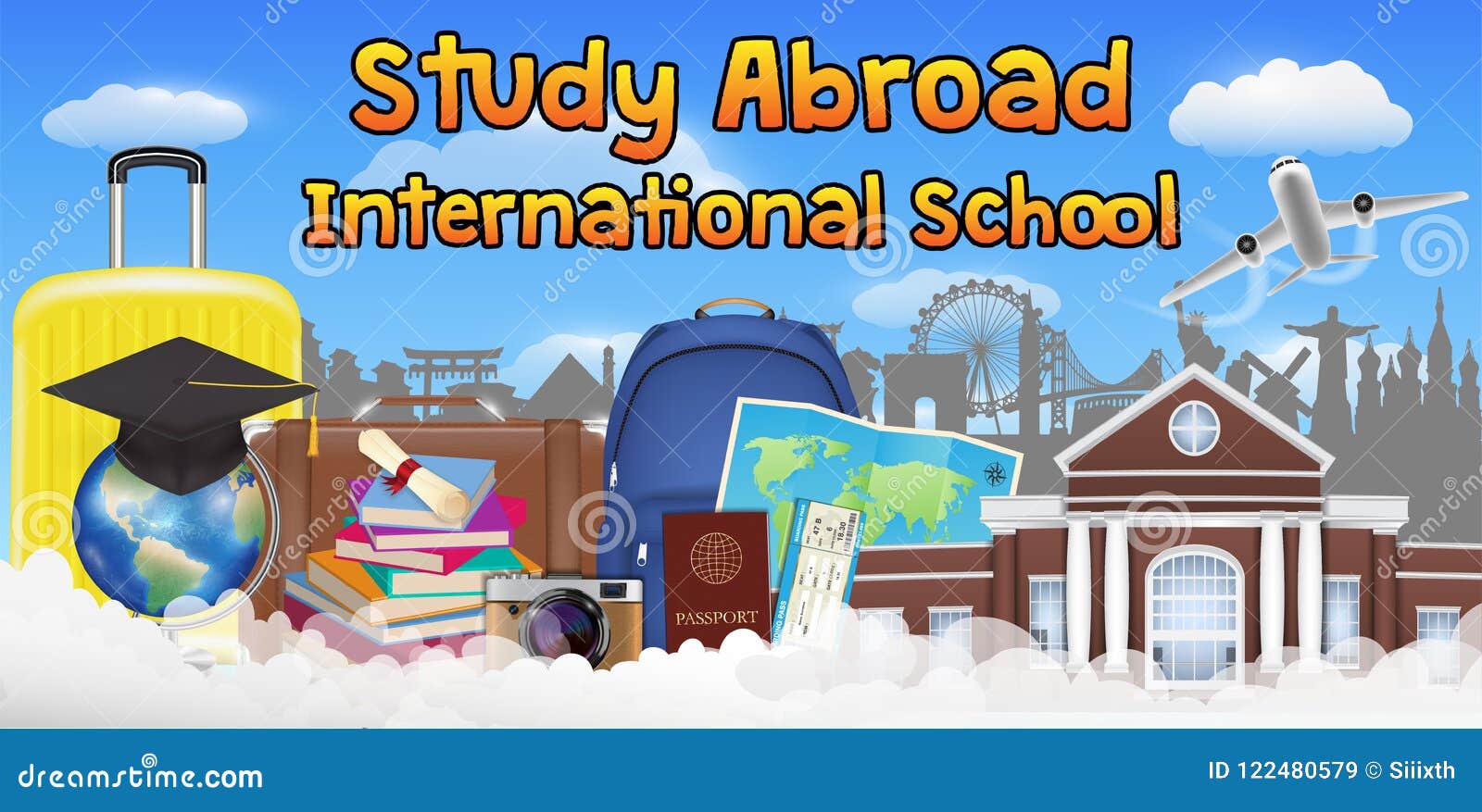 Study Abroad International School Banner Poster Stock Vector ...