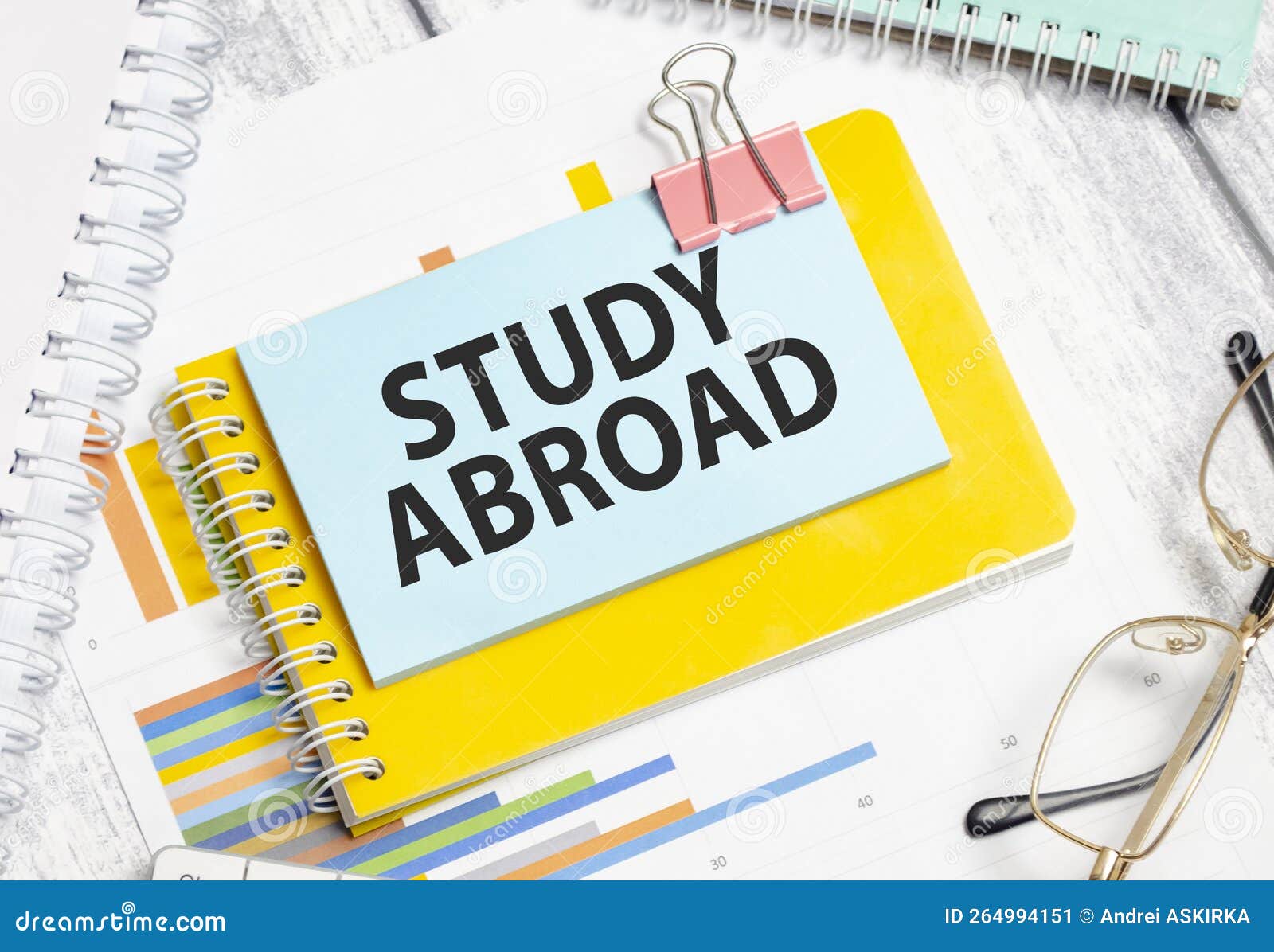Study Abroad Words on Blue Sticker with Glasses Stock Image - Image of ...