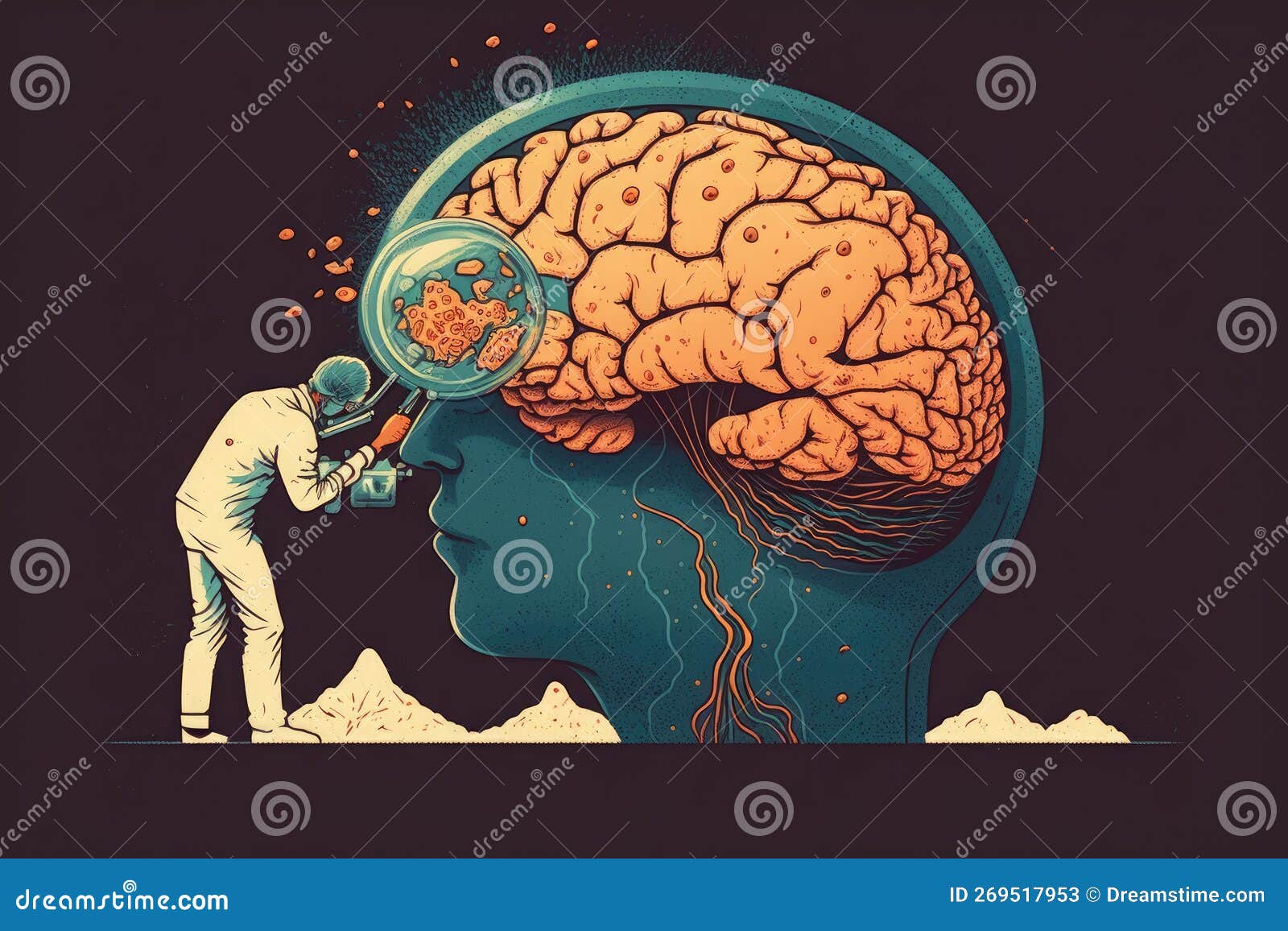 Study and Analysis of the Human Brain. Generative Ai Stock Illustration ...