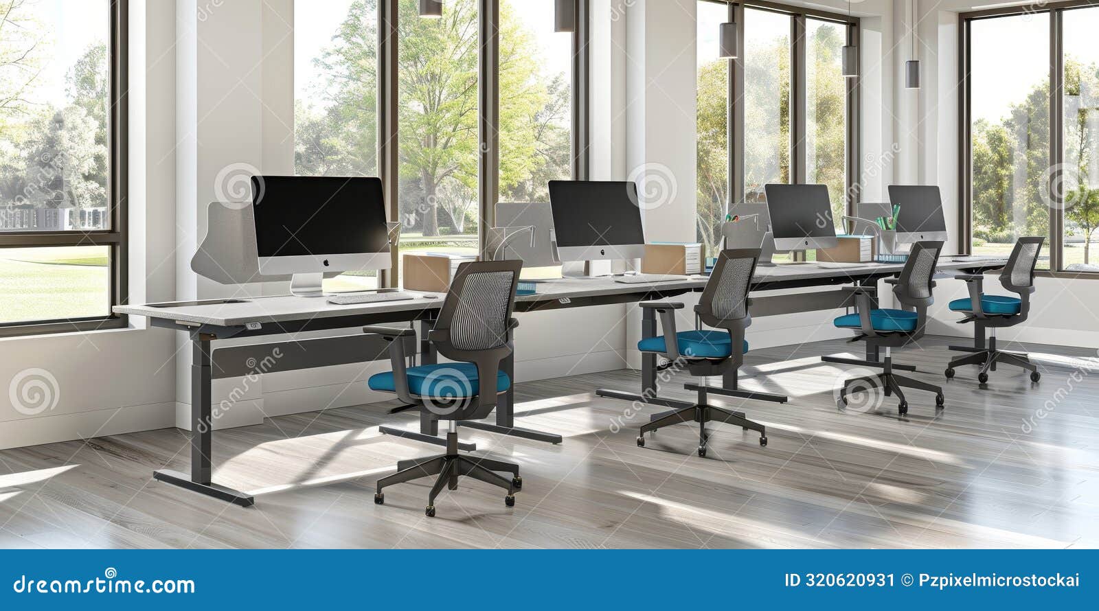 A Study Area with Smart Desks that Adjust Height and Angle for ...