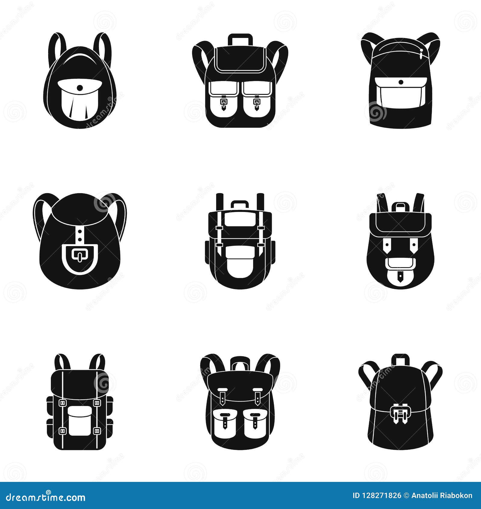 Study Backpack Icon Set, Simple Style Stock Vector - Illustration of ...