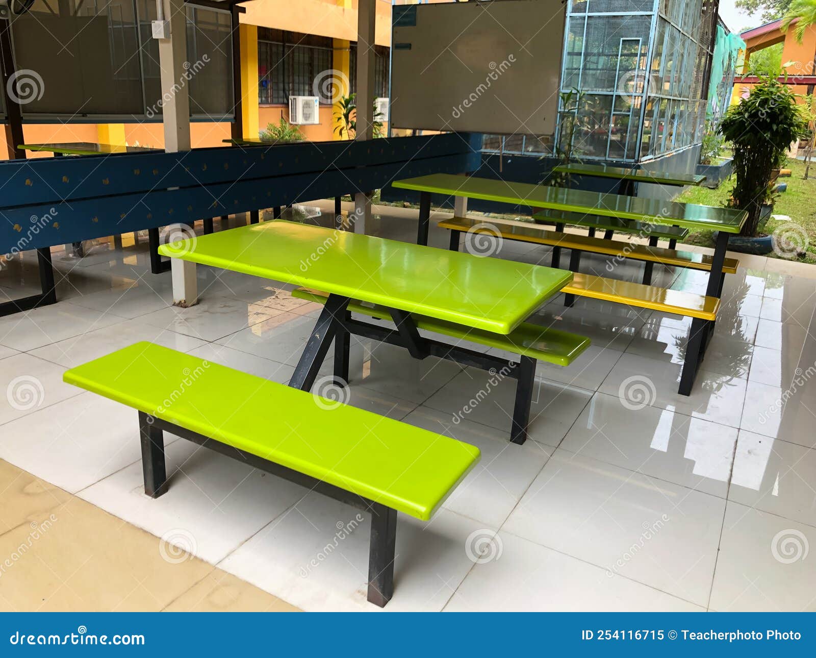 Study Bench and Desk at the School Yard Stock Image - Image of campus ...