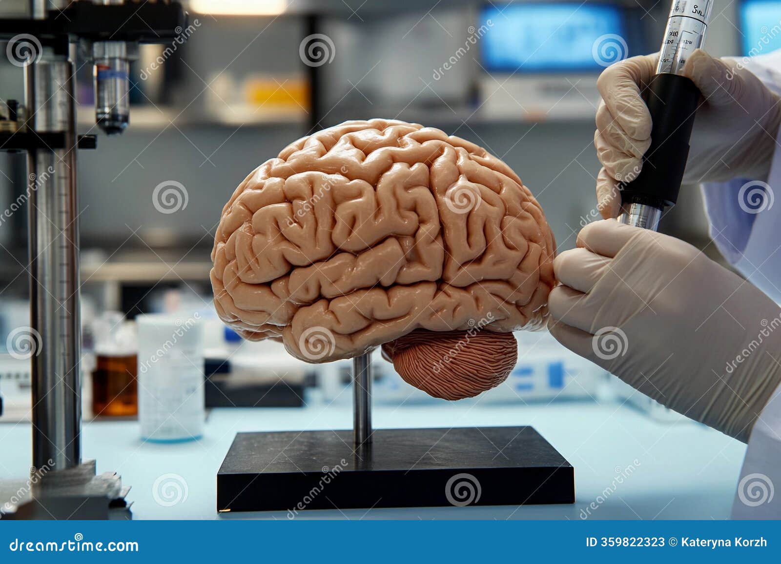 Study of Brain Anatomy Using a Microscope in a Laboratory Setting Stock ...
