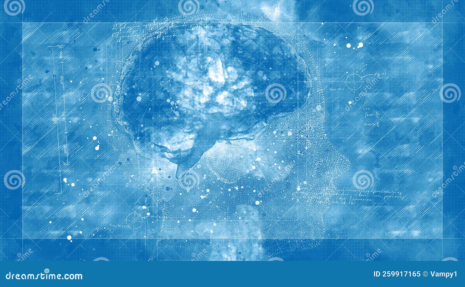Study Brain, Drawing of Man in Profile with Brain. Potentiality of the ...
