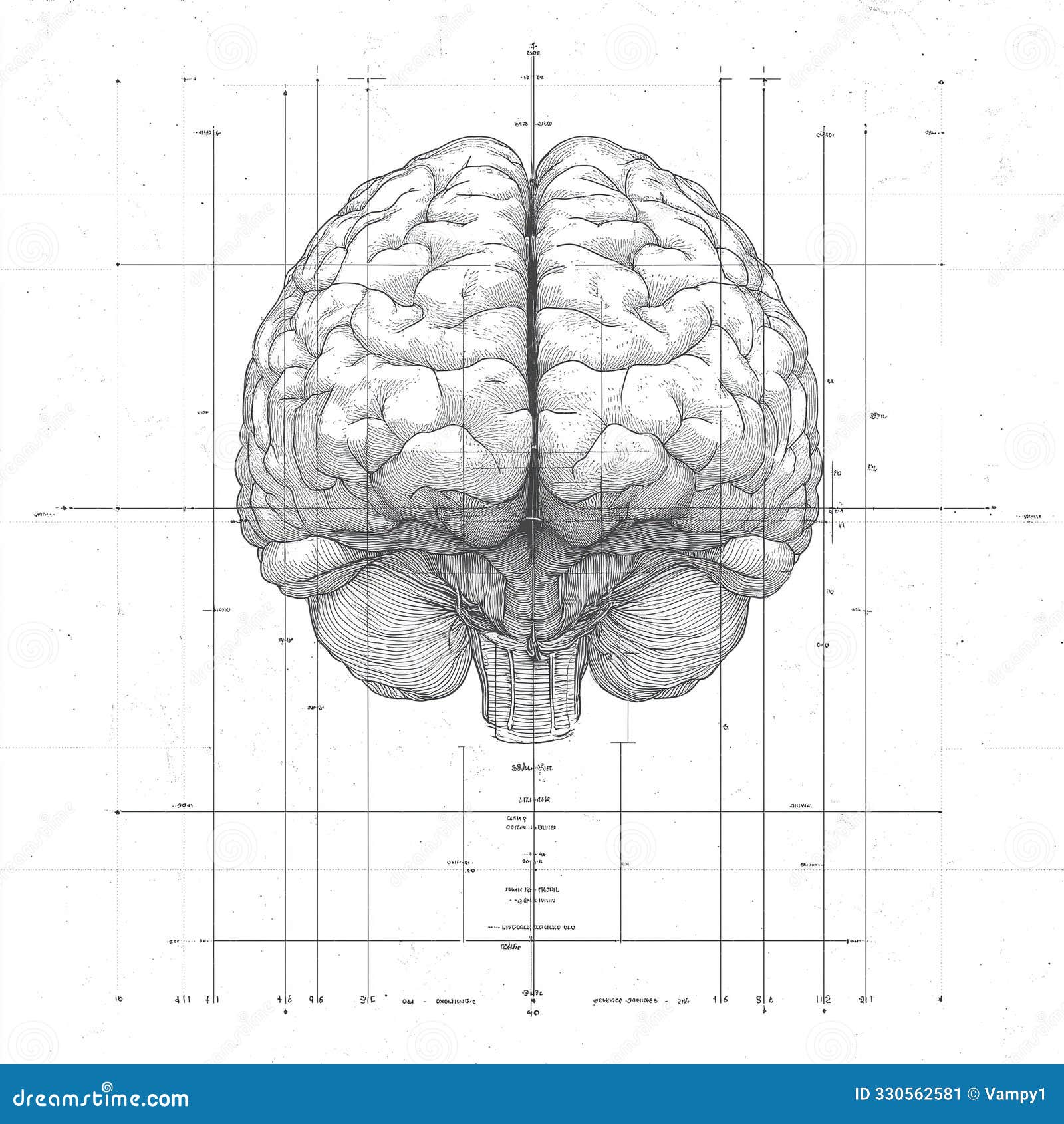 Study of the Brain. Front View. Drawing on a Sheet of Paper Stock ...