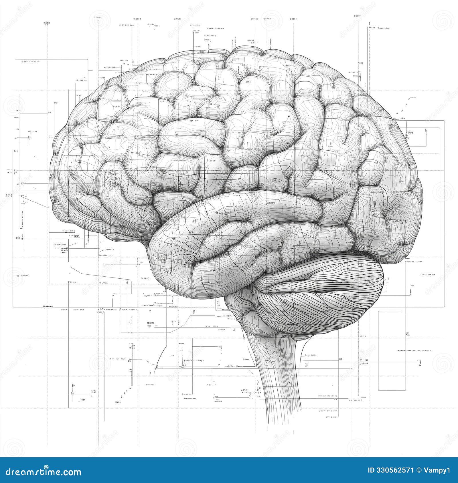 Study of the Brain Seen from the Side. Drawing on a Sheet of Paper ...