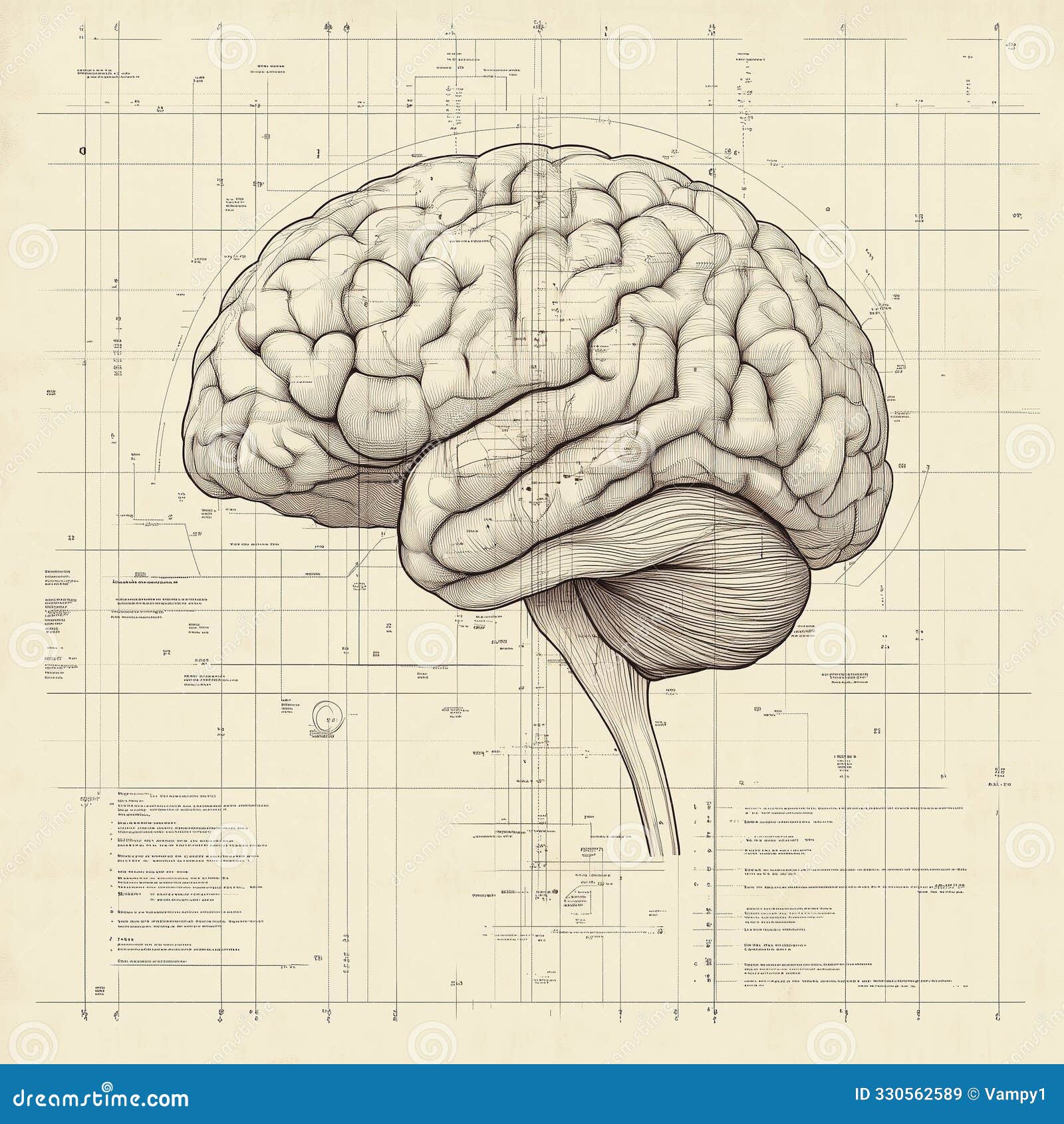 Study of the Brain Seen from the Side. Drawing on a Sheet of Paper ...