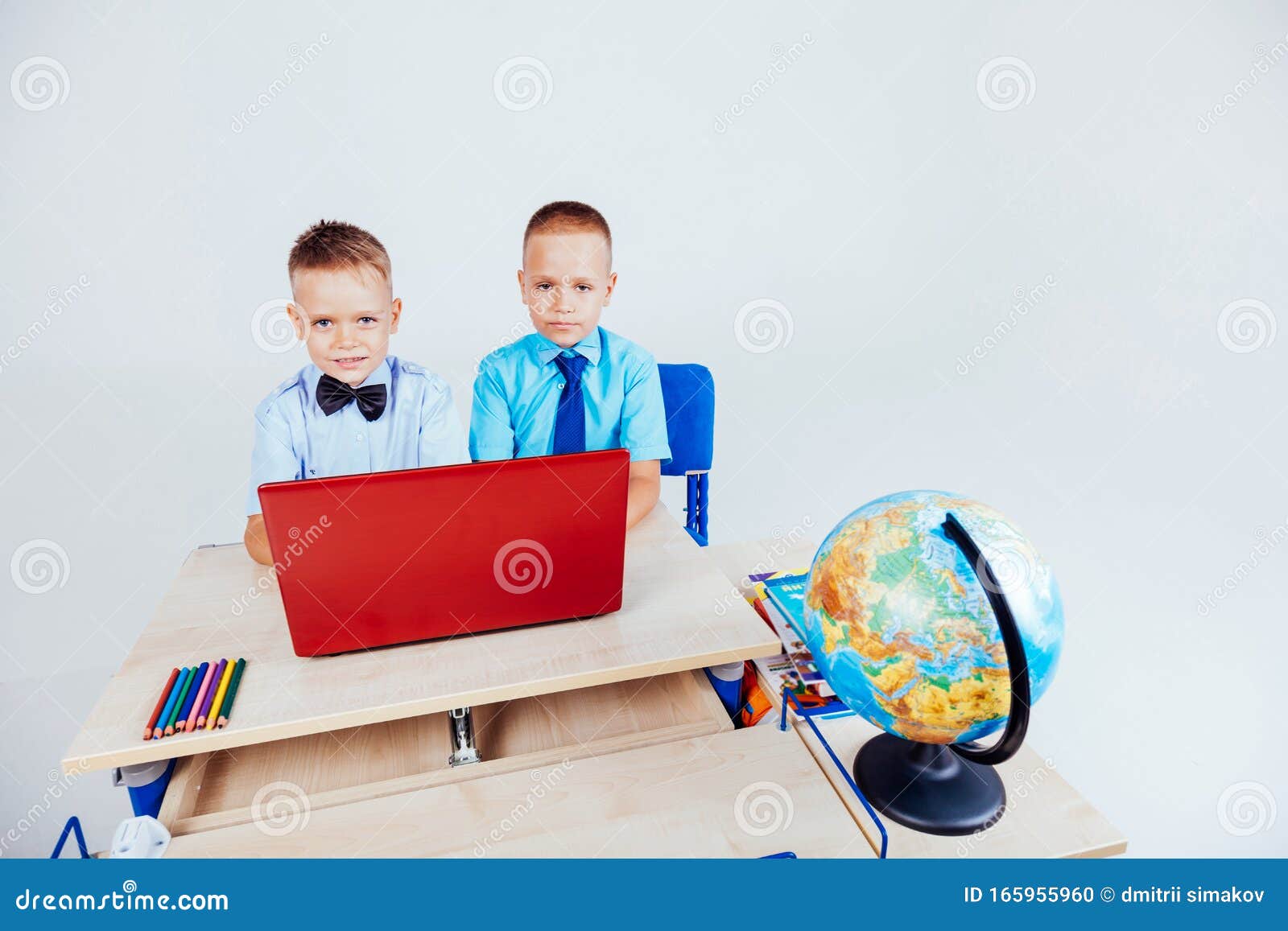 Study on the Computer Two Boys at School Stock Photo - Image of ...