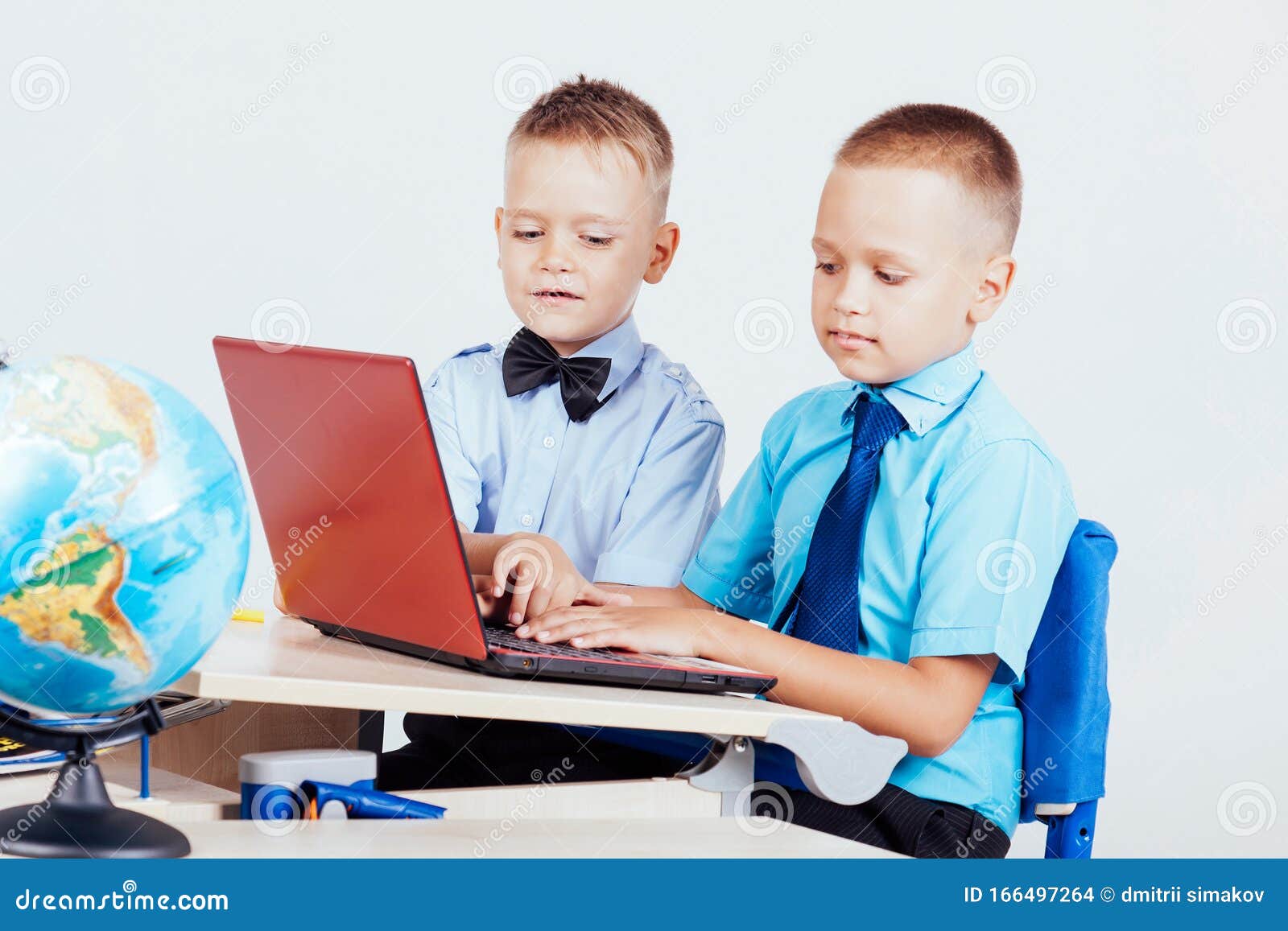 Study on the Computer Two Boys at School Stock Photo - Image of ...