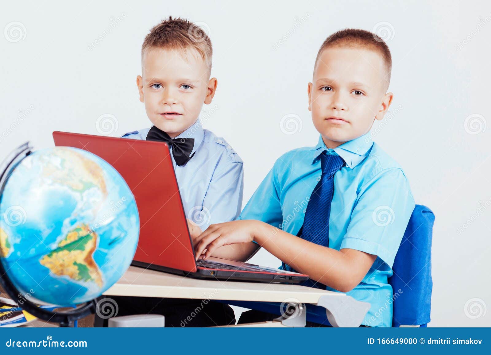 Study on the Computer Two Boys at School Stock Photo - Image of ...