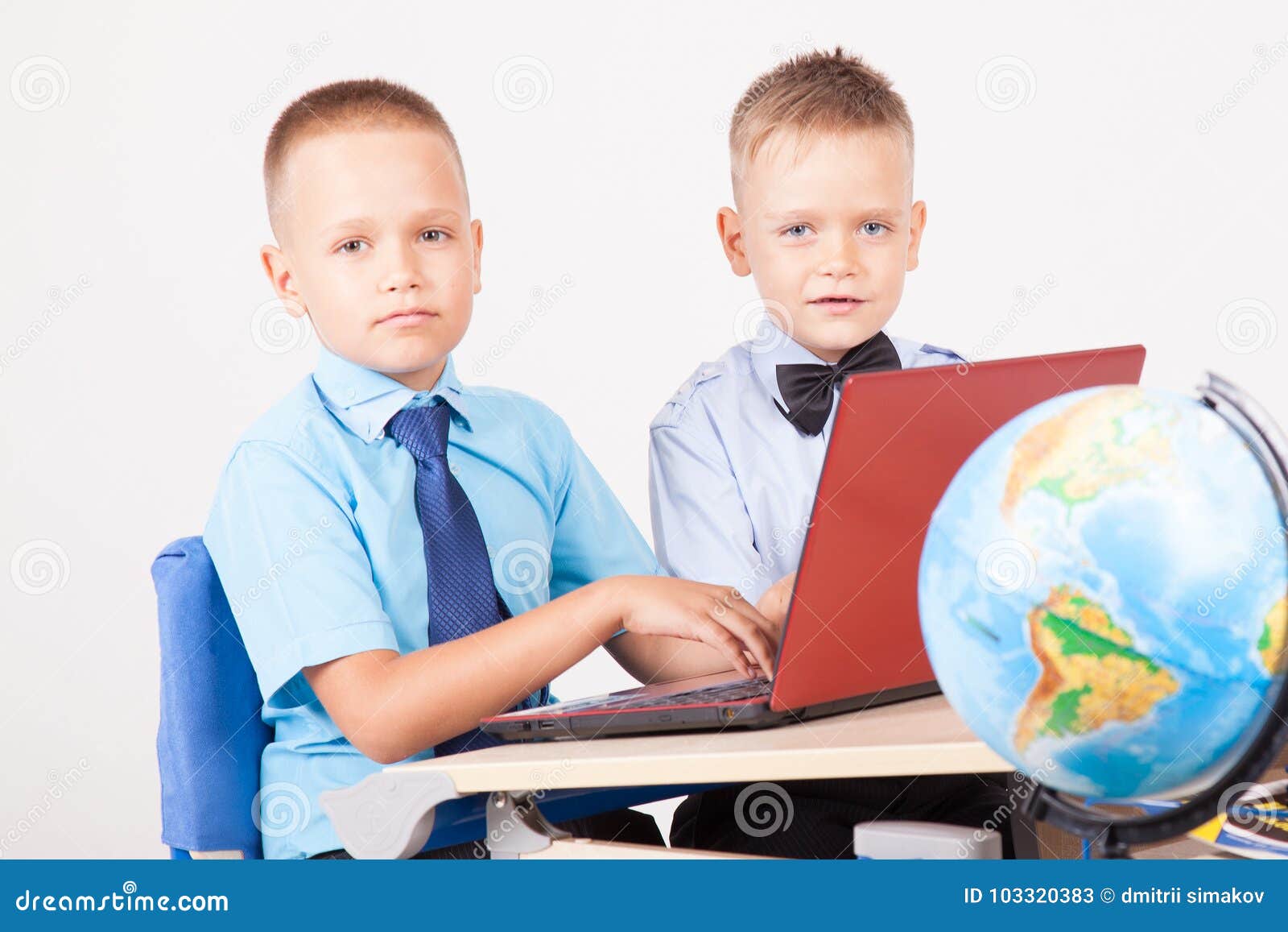 Study on the Computer Two Boys at School Stock Image - Image of people ...