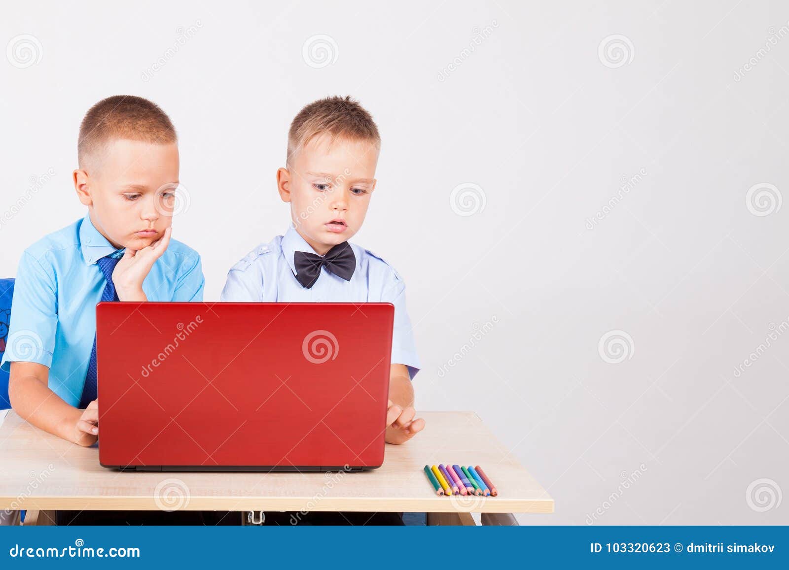 Study on the Computer Two Boys at School Stock Image - Image of ...