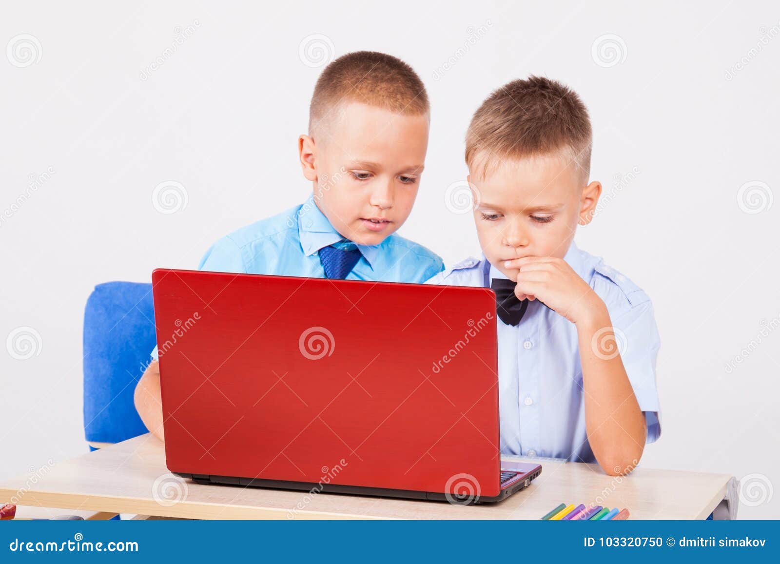 Study on the Computer Two Boys at School Stock Photo - Image of books ...