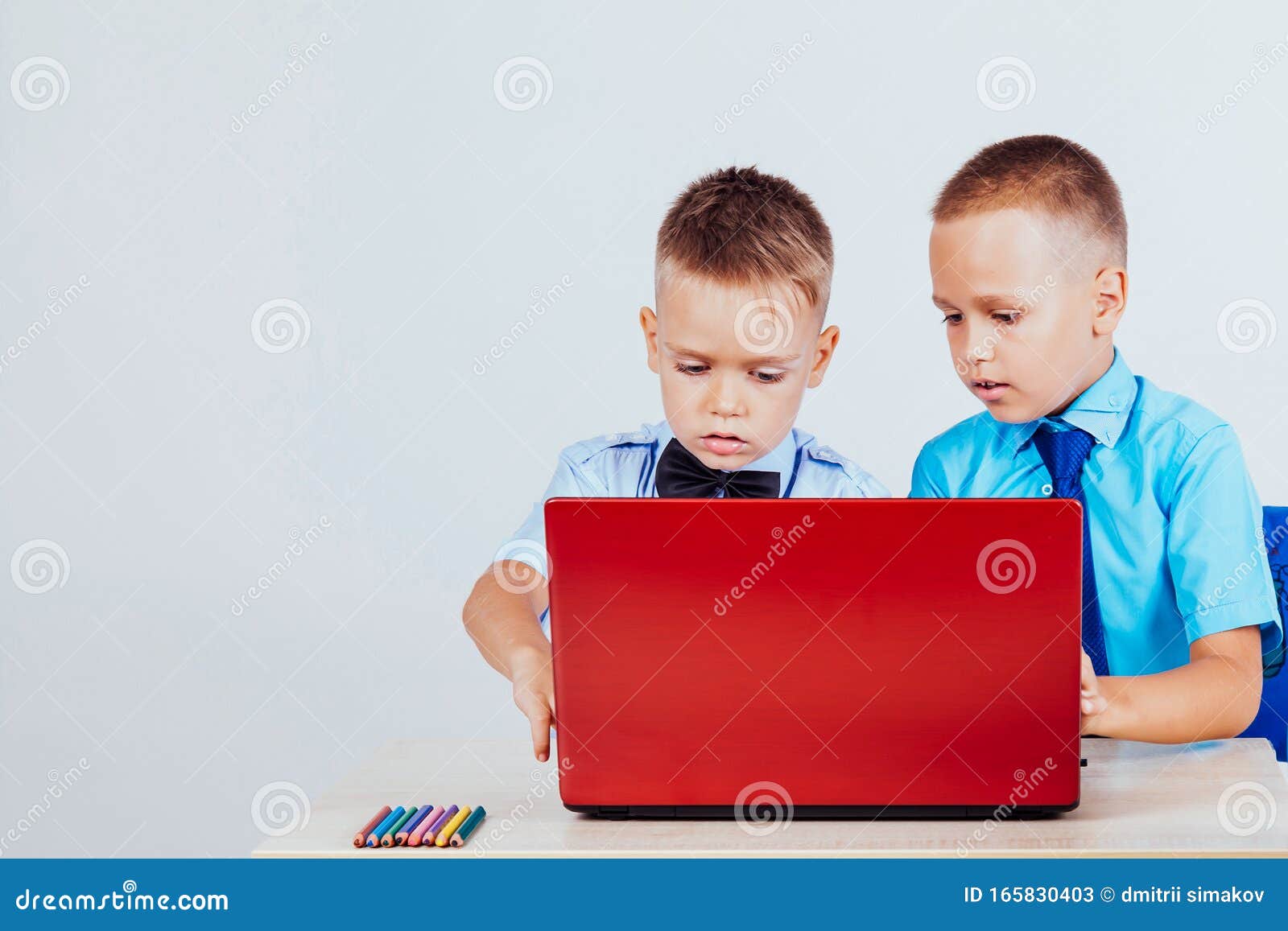 Study on the Computer Two Boys at School Stock Image - Image of happy ...