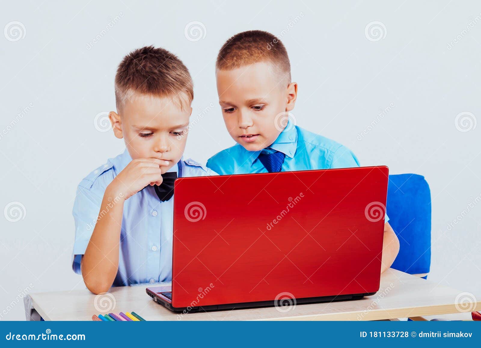 Study on the Computer Two Boys at School Stock Photo - Image of boys ...