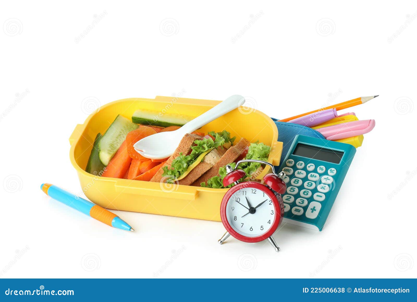 Study Concept with Lunch Box Isolated on White Background Stock Photo ...