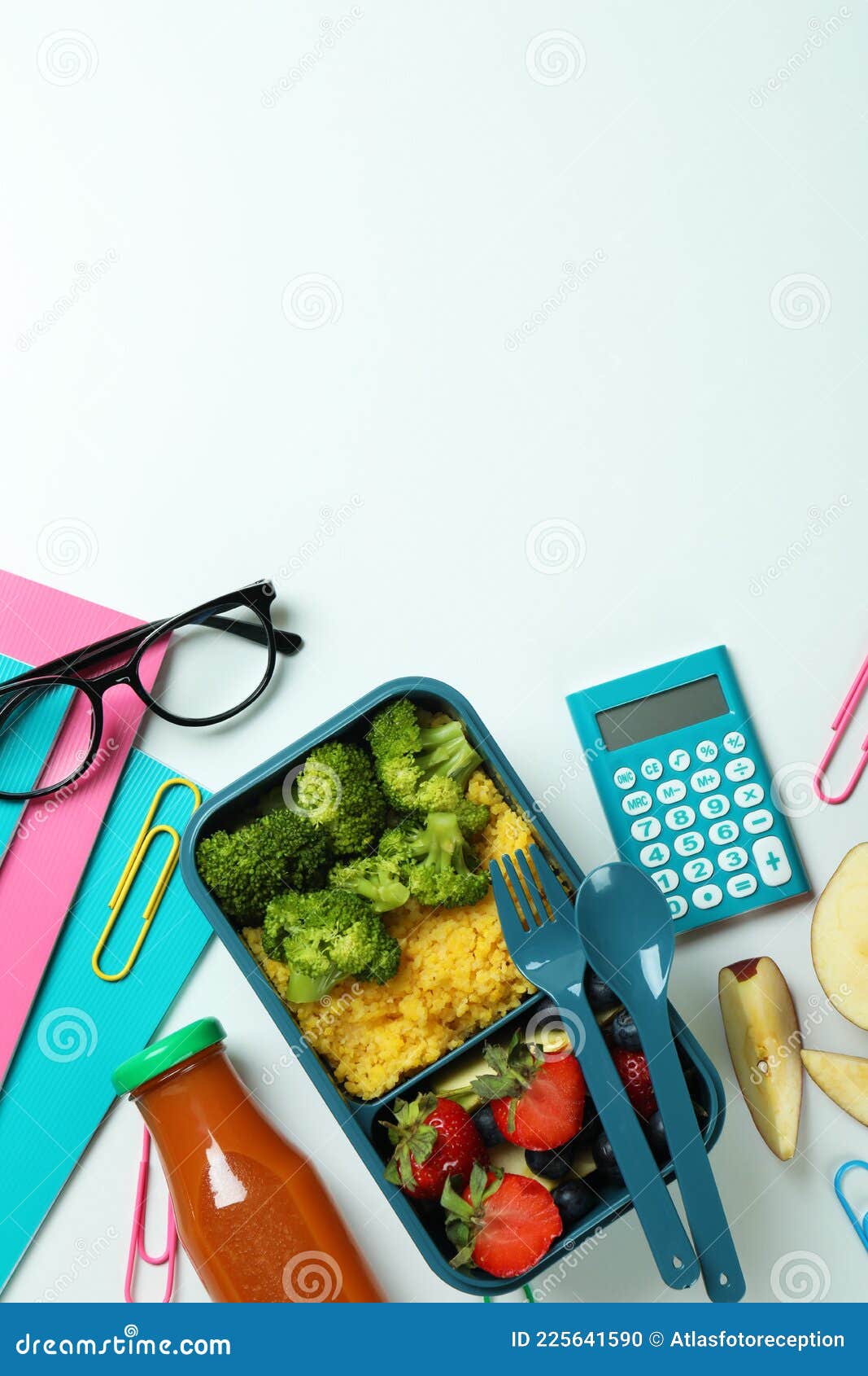 Study Concept with Lunch Box on White Stock Photo - Image of organic ...