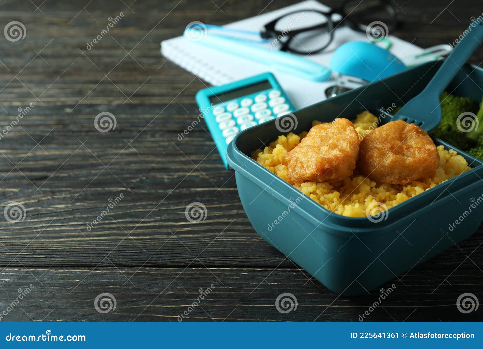 Study Concept with Lunch Box on Wooden Stock Image - Image of meat ...