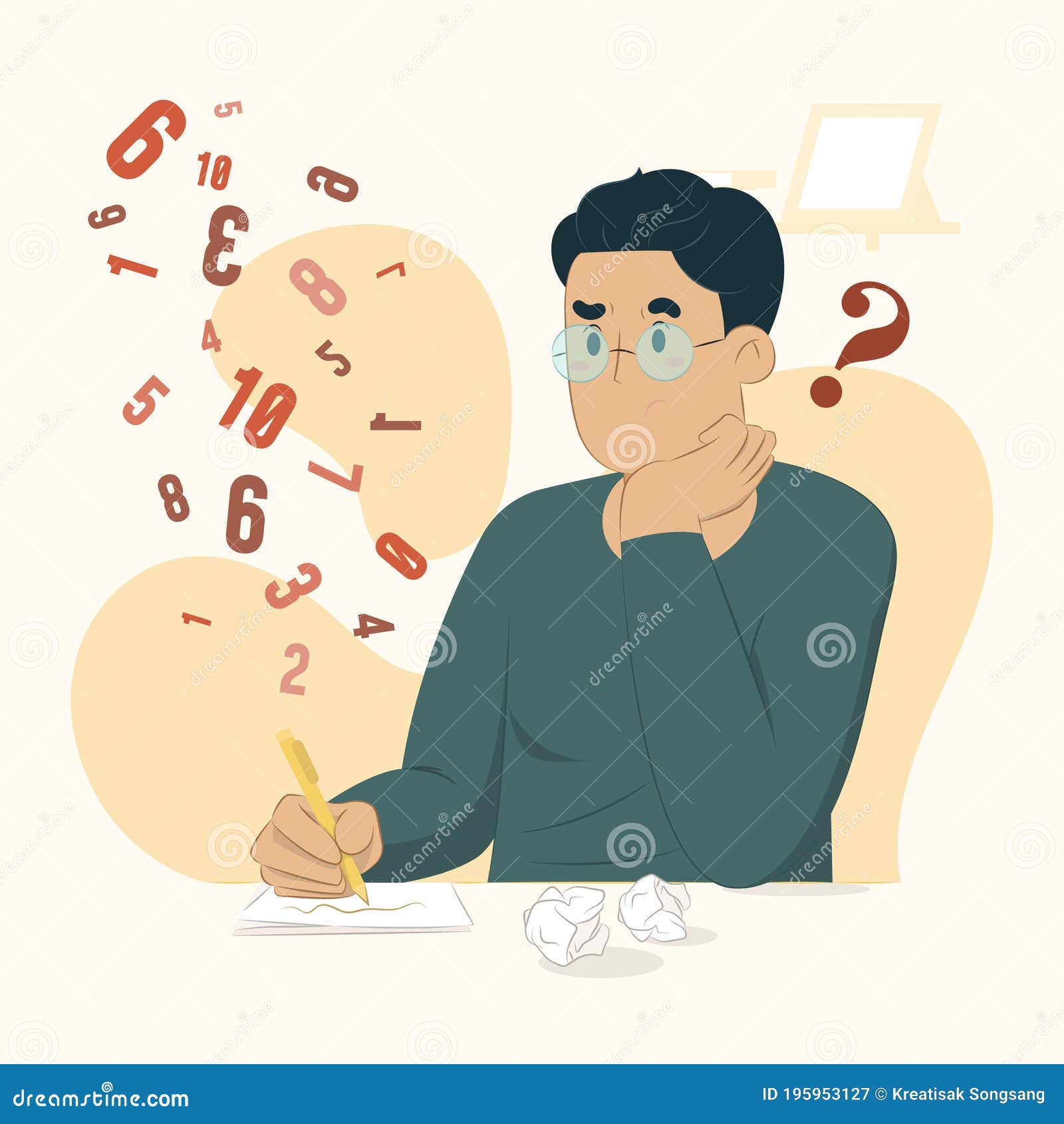 Study Concept a Man Doing Calculations Illustration Stock Vector ...