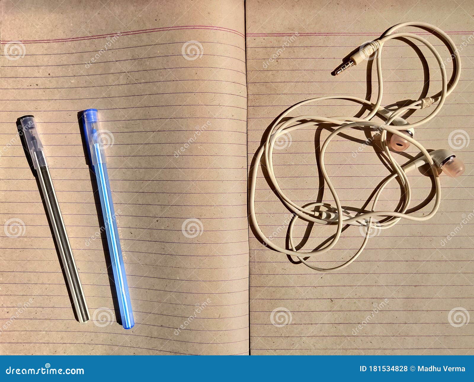 Study Concept Pic with Register, Pens and Earpieces Stock Photo - Image ...