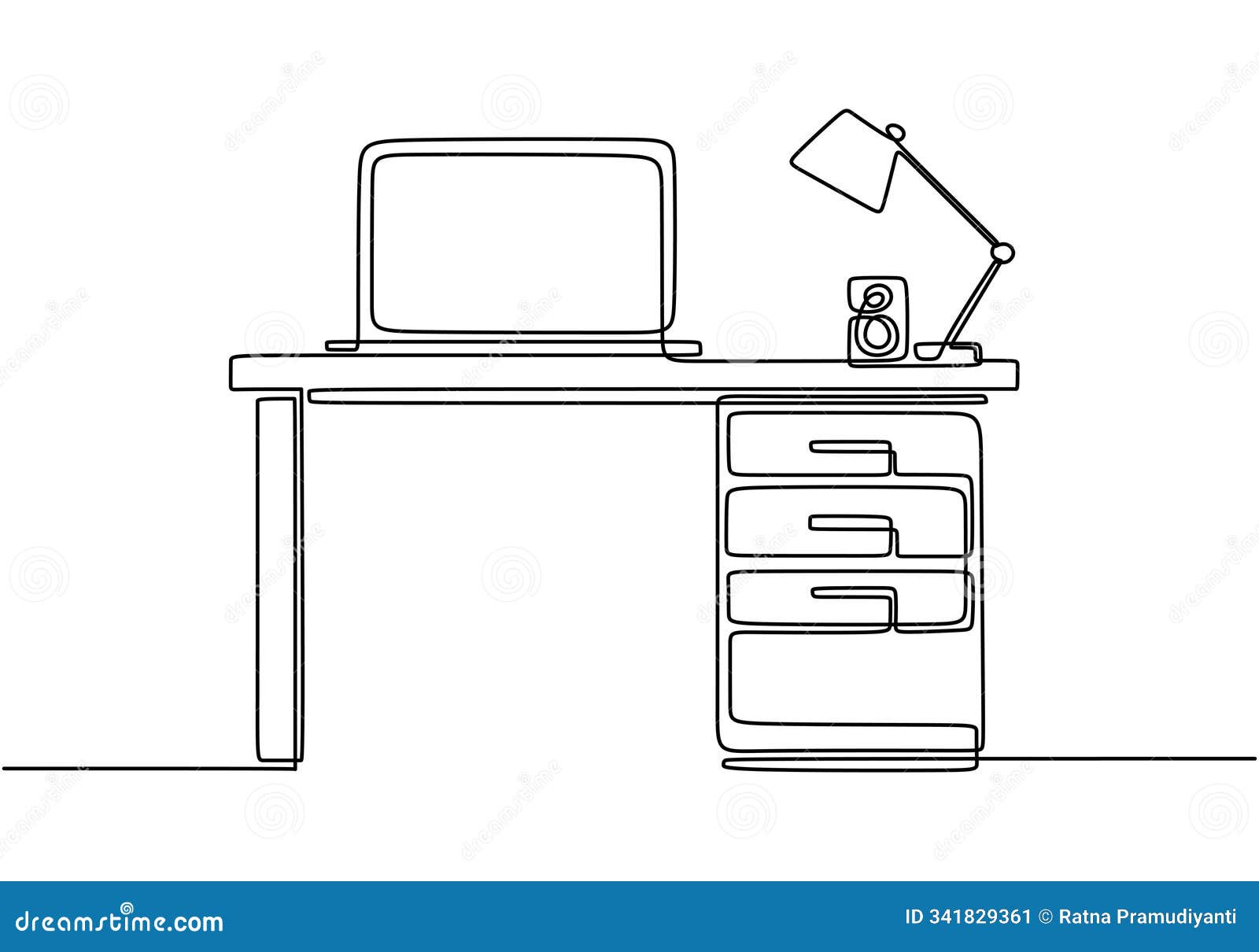 Study Desk in Continuous Line Drawing. Education Concept for Learning ...