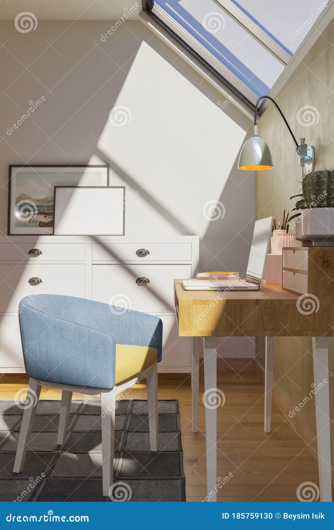 Study Desk Under the Roof Window Stock Illustration - Illustration of ...