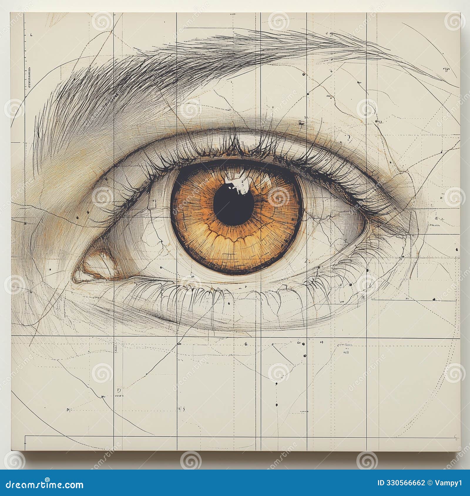 Study of an Eye Seen from the Front. Drawing on a Sheet of Paper Stock ...