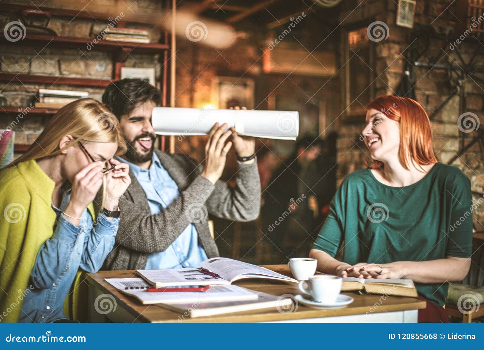 Study with friends is fun. stock photo. Image of enjoyment - 120855668