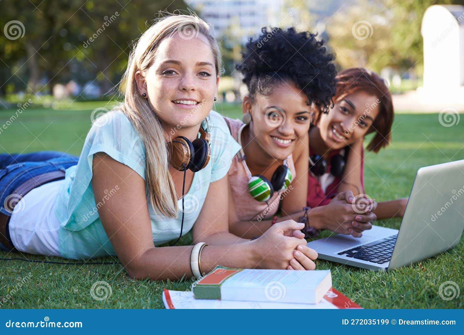 Study Friends. Portrait of a Group of Smiling University Students Lying ...