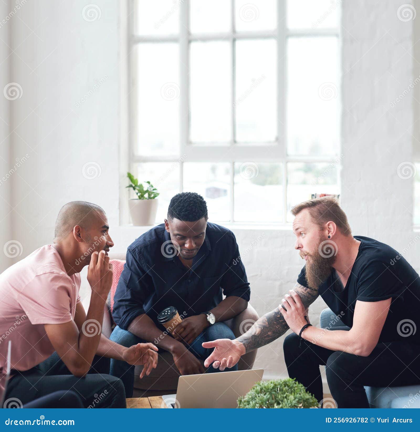 Study Group College Students Meeting Working on Project Using Laptop ...