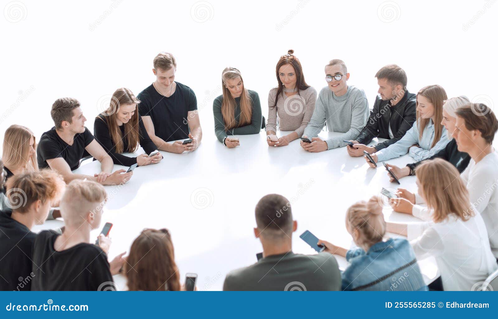 Study Group of Young People Sitting at a Round Table Stock Image ...