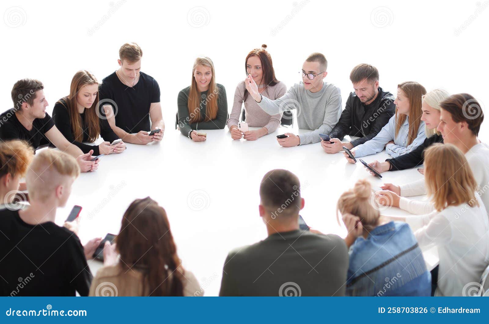 Study Group of Young People Sitting at a Round Table Stock Photo ...