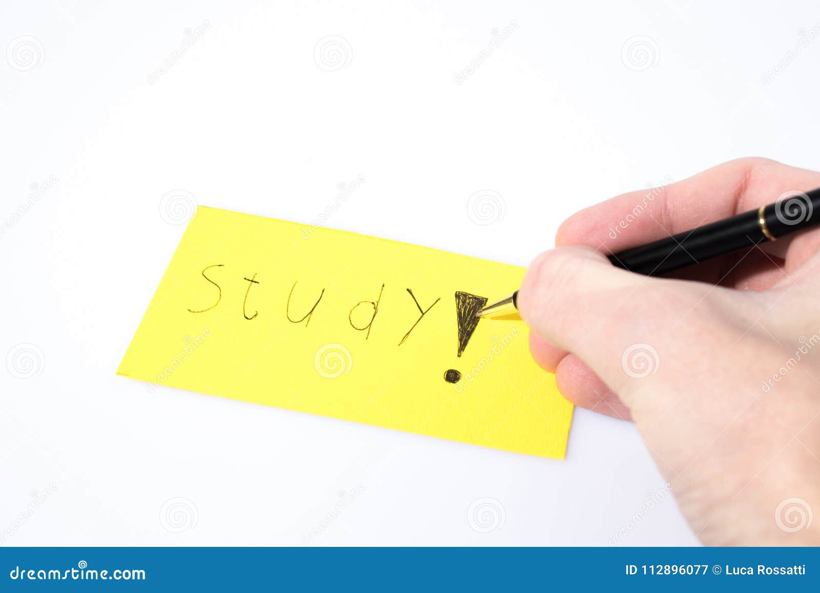 Study Handwrite with a Pen and a Hand on a Yellow Paper Stock Image ...