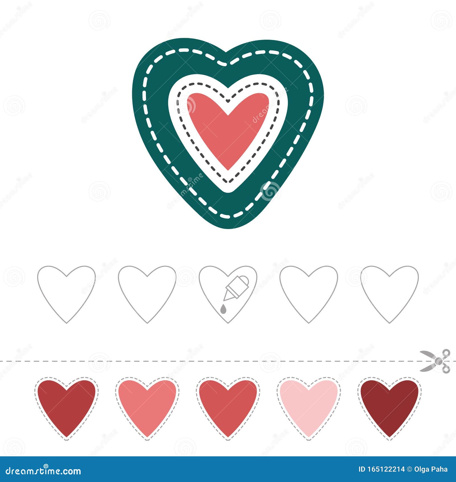 Study the Heart Cut and Glue Figures Stock Vector - Illustration of ...