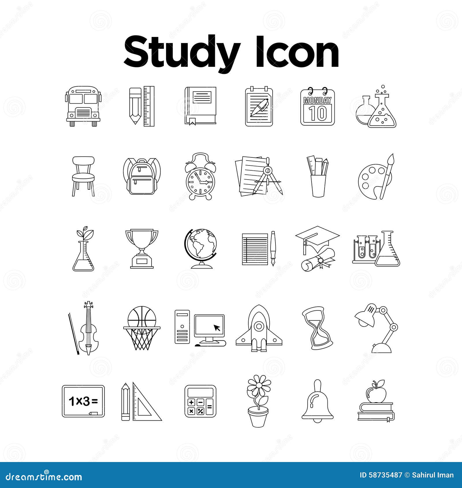 Study Icon Set stock illustration. Illustration of calculator - 58735487