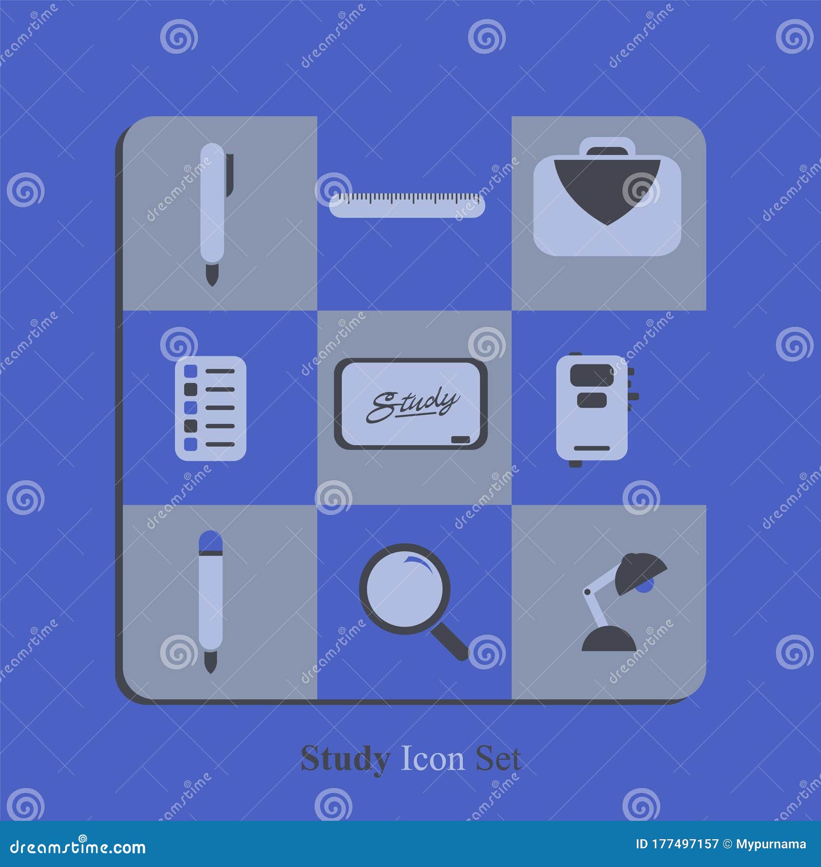 Study Icon Set with Fade Blue Color Stock Vector - Illustration of ...