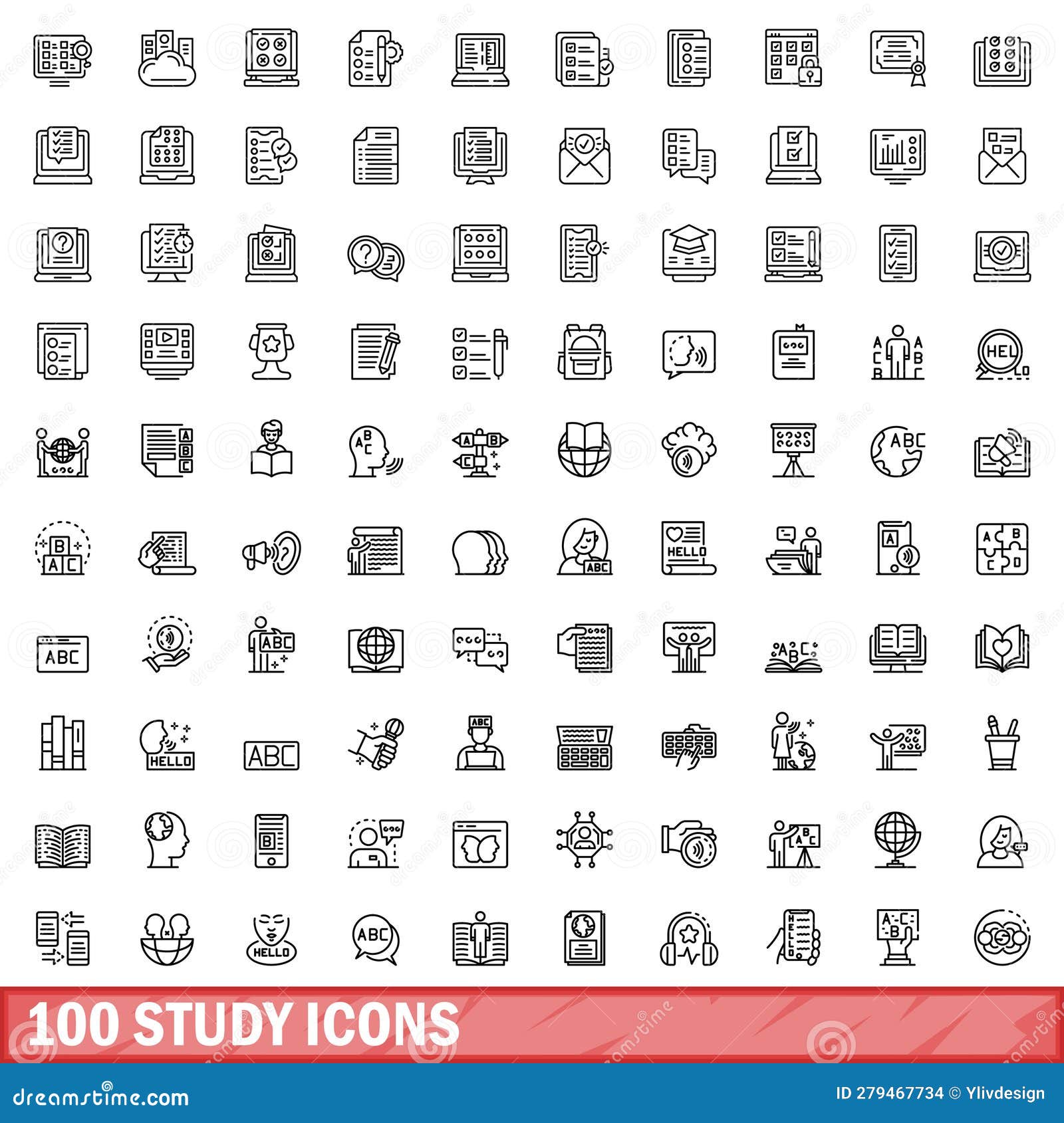 100 Study Icons Set, Outline Style Stock Vector - Illustration of ...