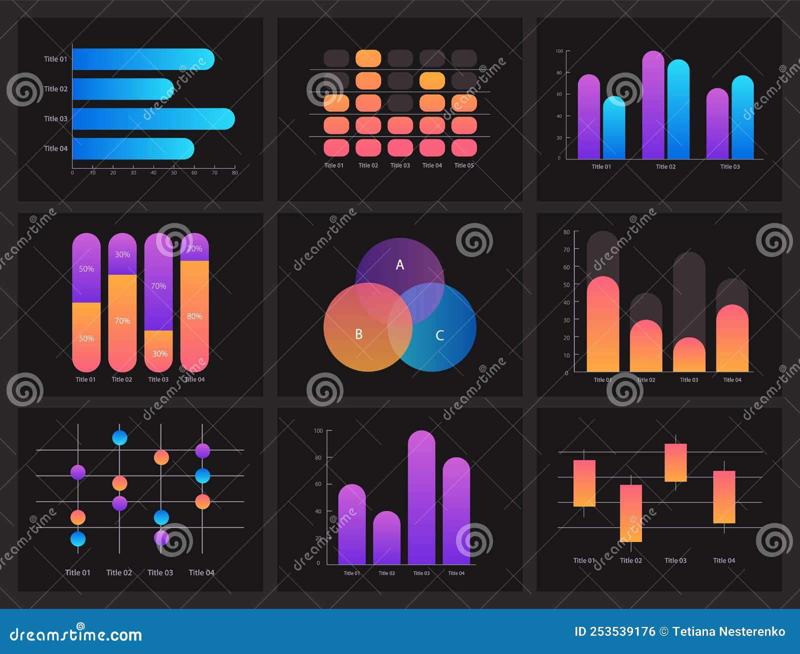 Study Information Visualization Infographic Chart Template Set for Dark ...