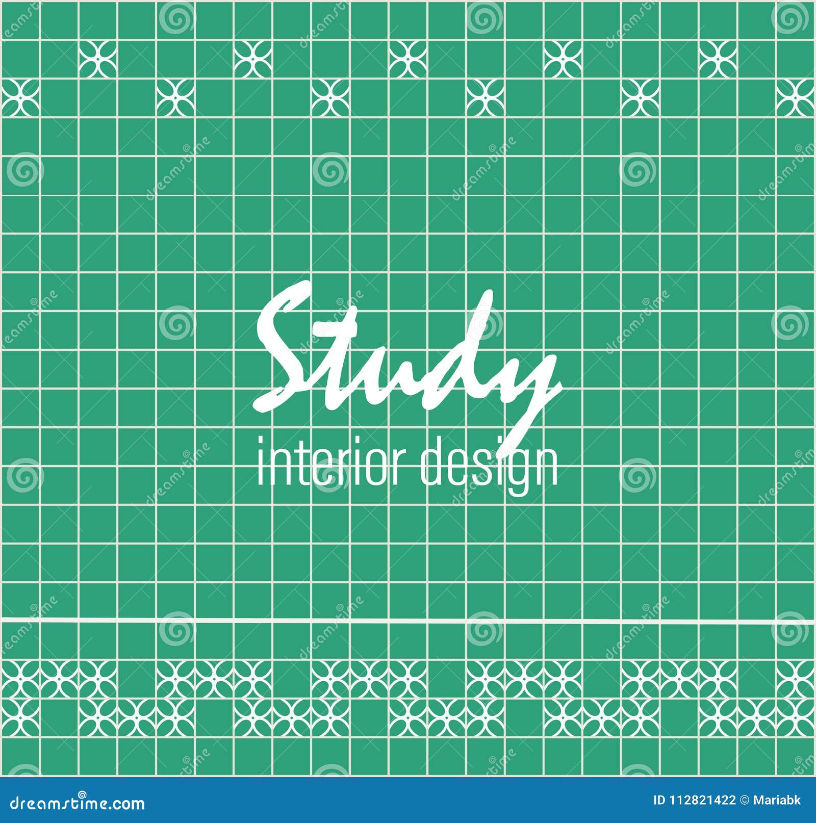 Study Interior Design. Text on Tile Wall. Turquoise Square Tiles with ...