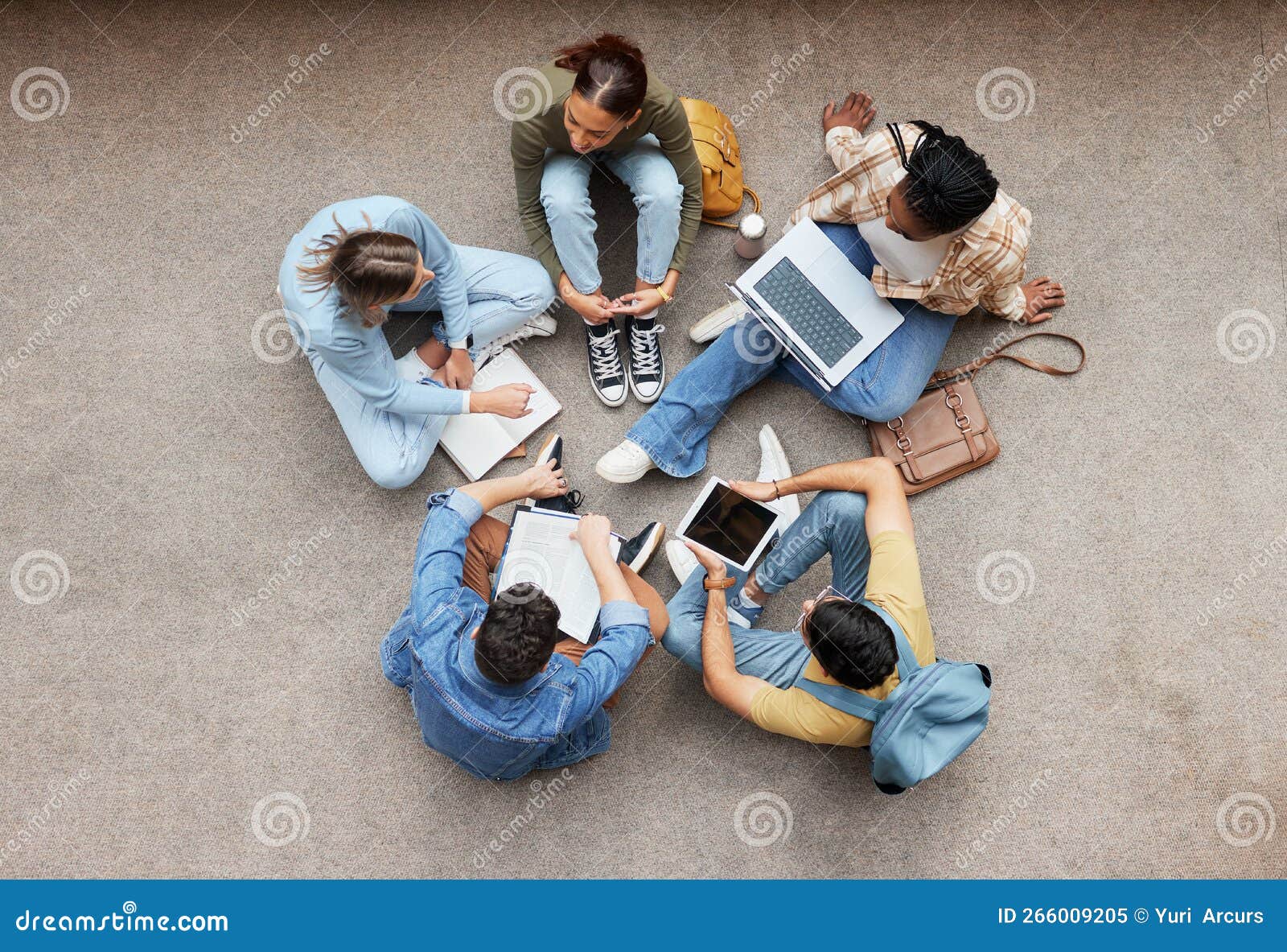 Study, Laptop and Group of Students on Floor in Project, Research or ...