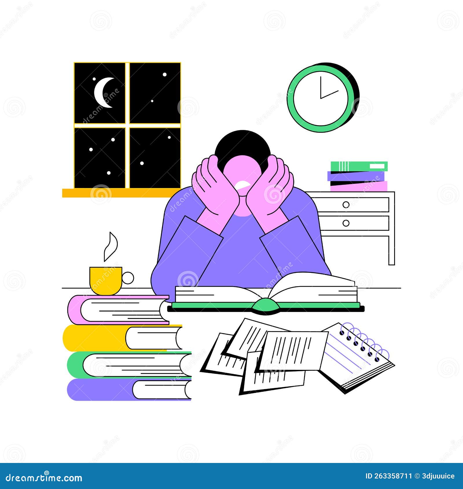 Study Late at Night Isolated Cartoon Vector Illustrations. Stock Vector ...
