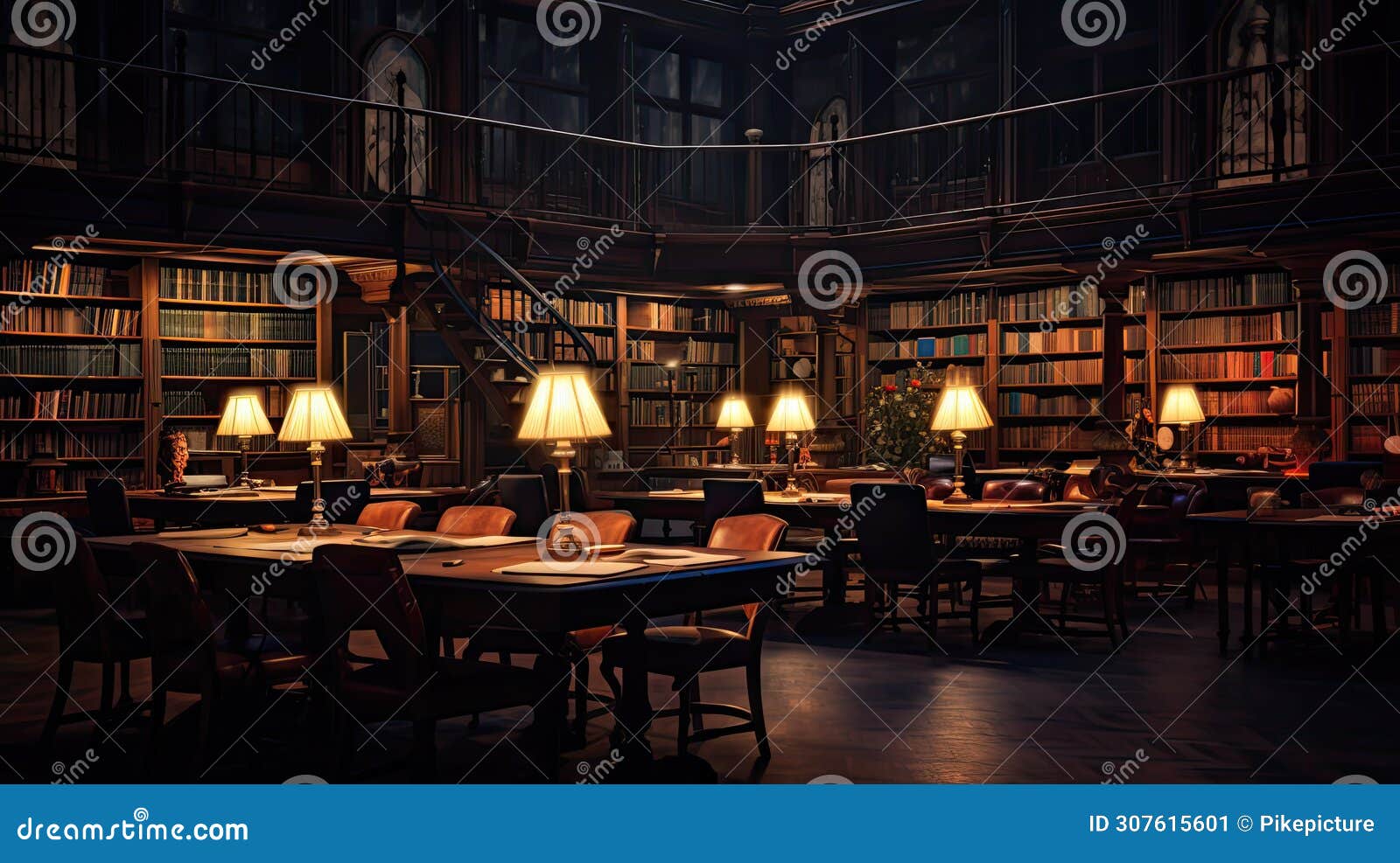 Study library at night stock illustration. Illustration of library ...