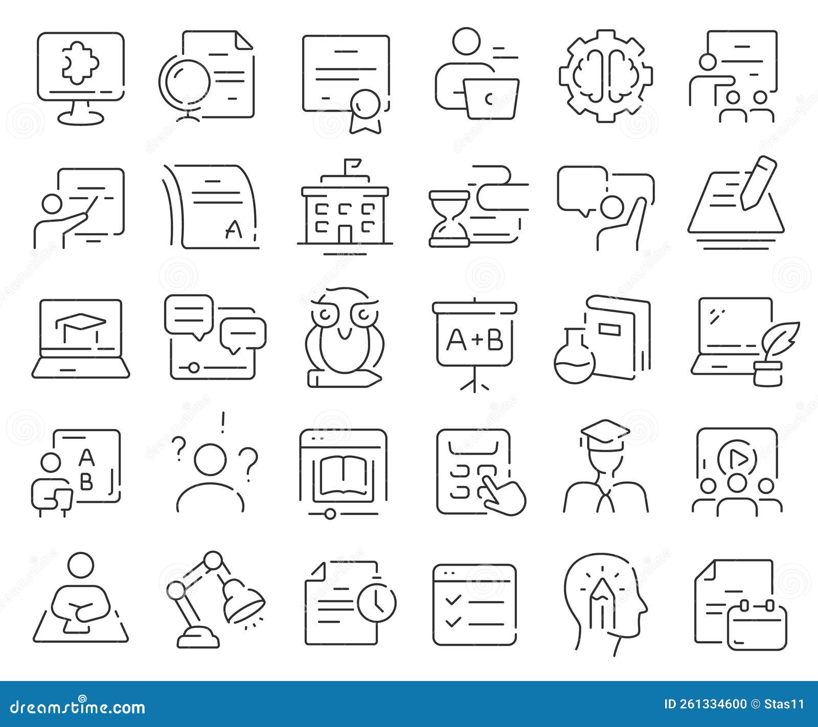Study Line Icons Collection. Analyze, Memorize, Comprehend, Read, Learn ...