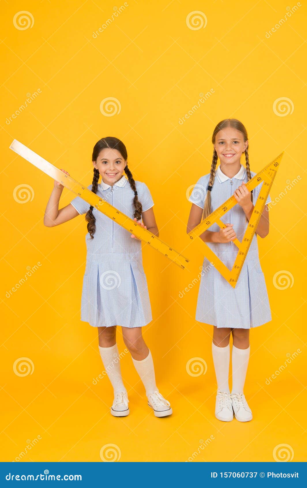 Study Math. School Students Study Math. Pupil School Girls Rulers ...